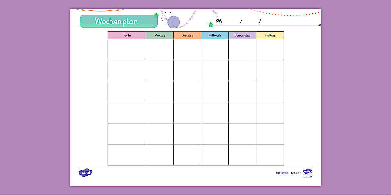 Wochenplan leer zum Ausdrucken - Vorlage (teacher made)