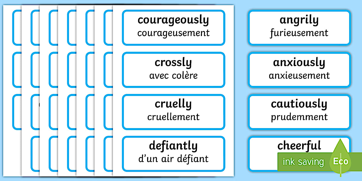 Adverb Word Cards English/French (teacher made) - Twinkl