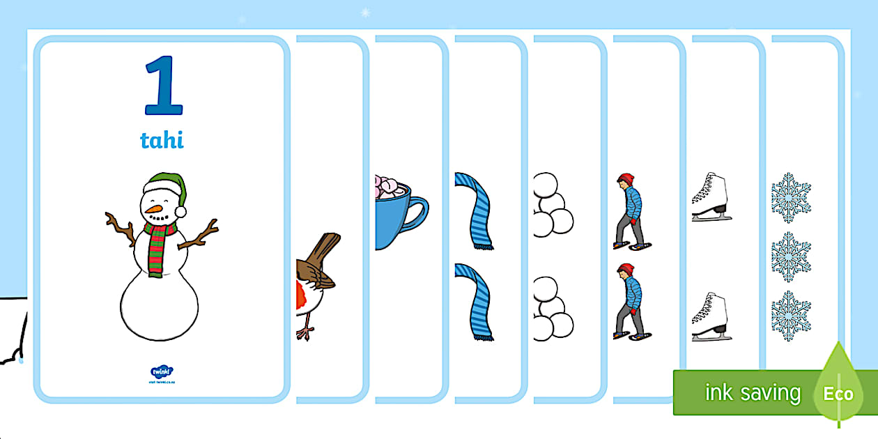 Winter-Themed Te Reo Māori Numbers 1-20 Display Posters