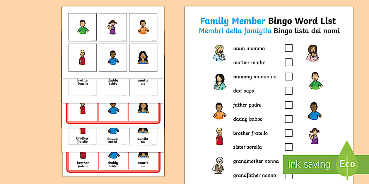 Family Members Bingo English/Italian (Teacher-Made) - Twinkl