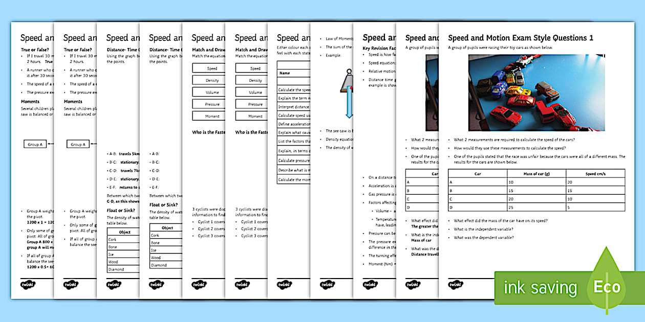 Speed and Motion Assessment Package (teacher made) - Twinkl