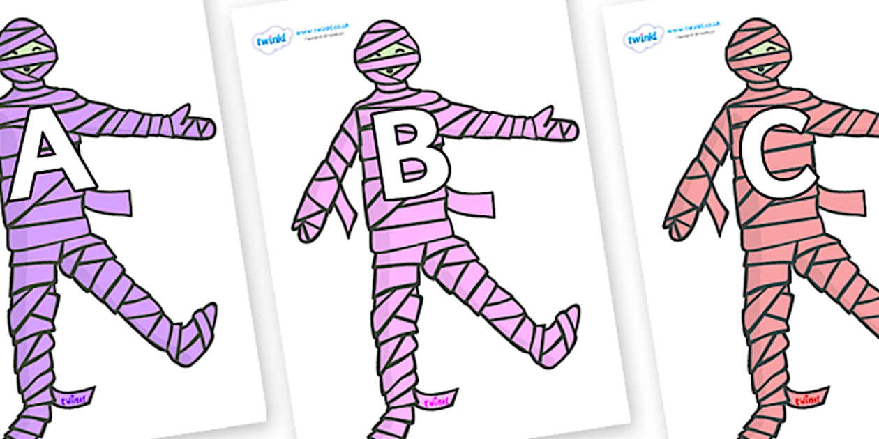 Cursive A-Z Alphabet on Mummies (Multicolour) (teacher made)