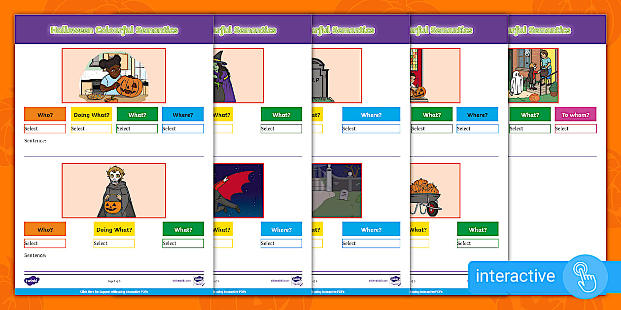 Halloween Colourful Semantics (Teacher-Made) - Twinkl