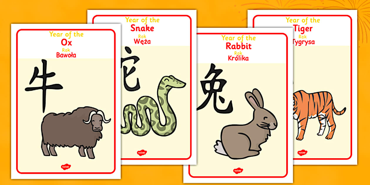 Chinese Year Of The Zodiac Animal Display Posters Polish Translation