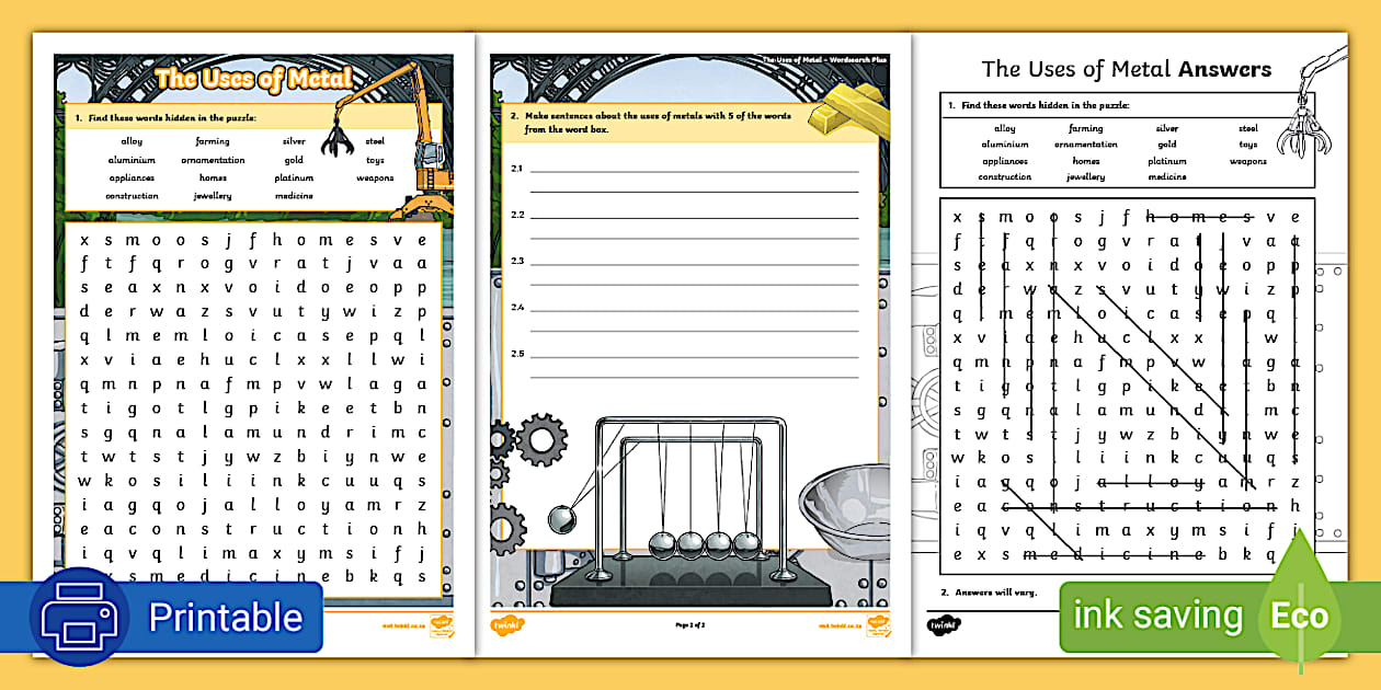 Uses of Metal - Wordsearch