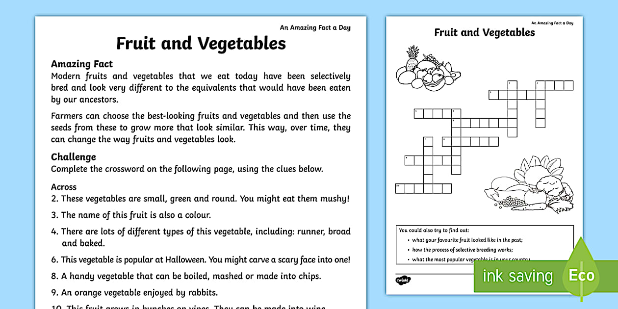 Fruits and Vegetables Crossword (l'enseignant a fait)