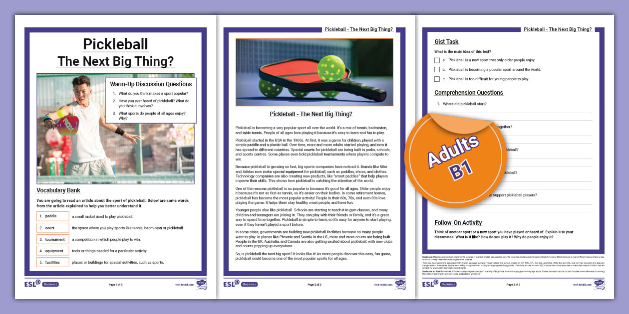 ESL Pickleball (Teacher-Made) - Twinkl