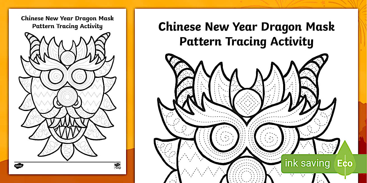 Chinese New Year Dragon Mask Pattern Tracing Activity
