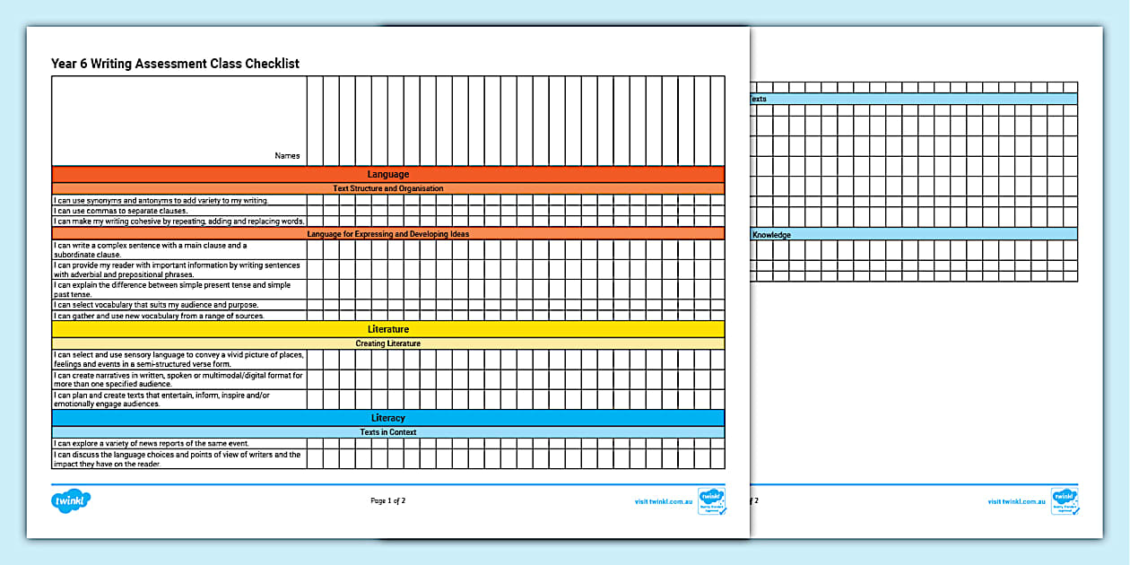 Victorian Curriculum Year 6 Writing 'I can' Statements