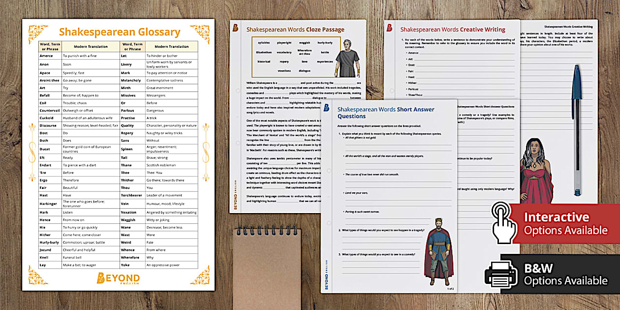 Shakespeare Glossary Activity Pack (teacher made) - Twinkl