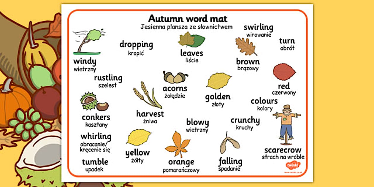 Autumn Word Mats Polish Translation (teacher made) - Twinkl