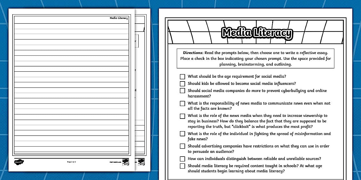 Media Literacy Writing Prompts for 6th-8th Grade