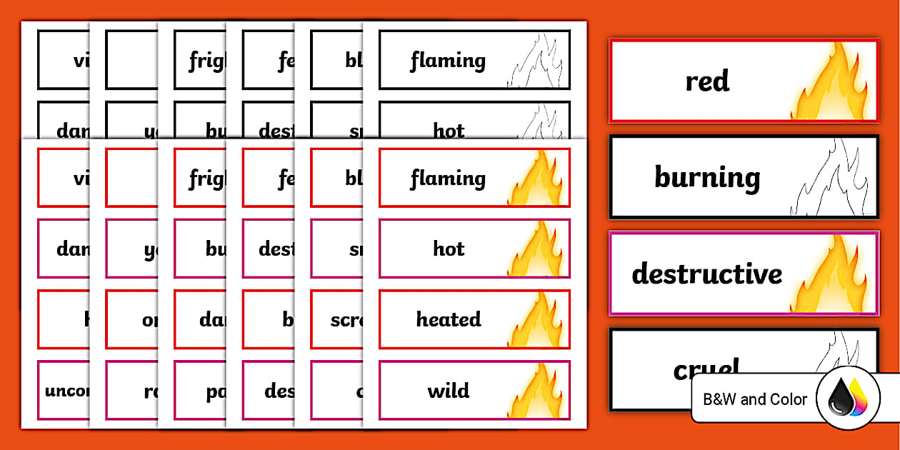Fire Adjectives Word Cards (teacher made) - Twinkl
