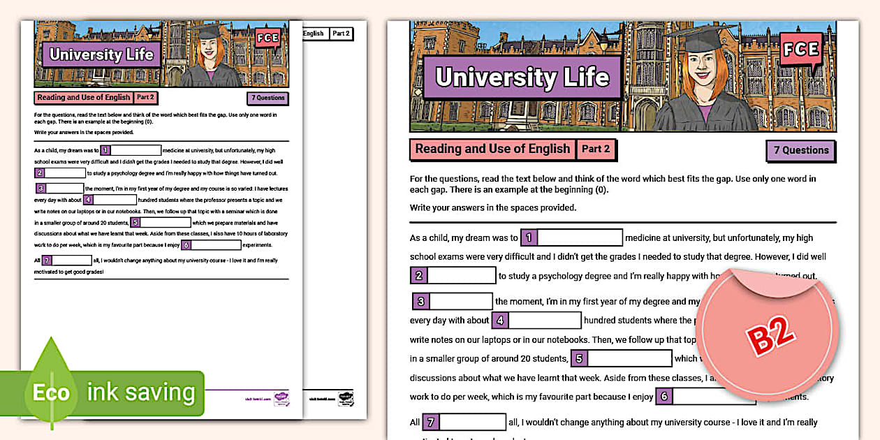 ESL B2 FCE Reading and Use of English Part 2 (University)