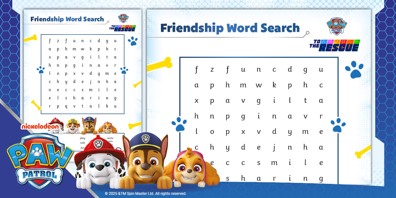 FREE PAW Patrol: Friendship Word Search (Lehrer gemacht)