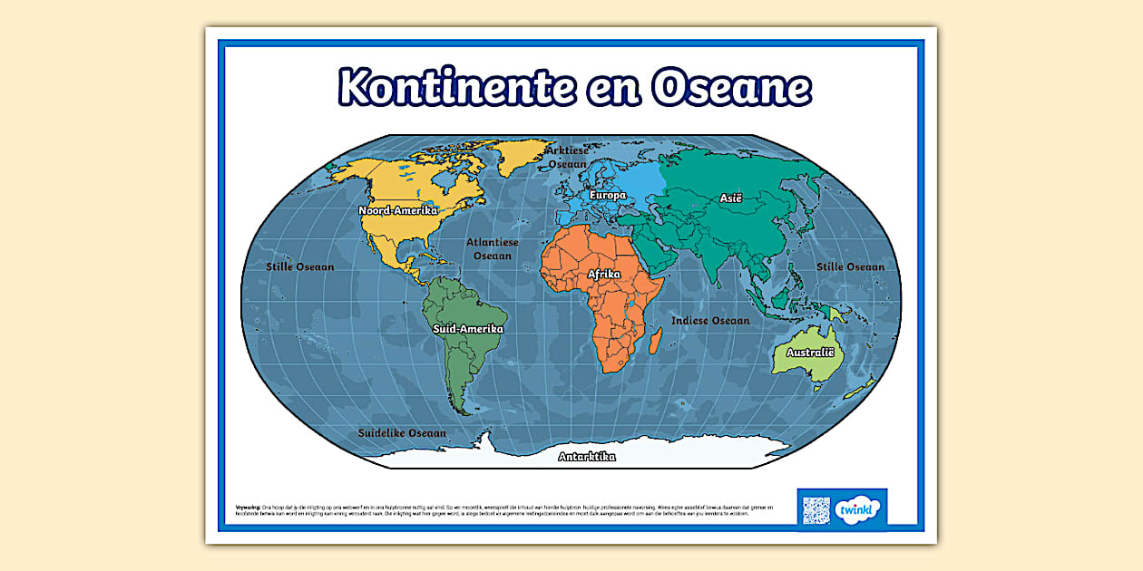 Kontinente en Oseane Kaart