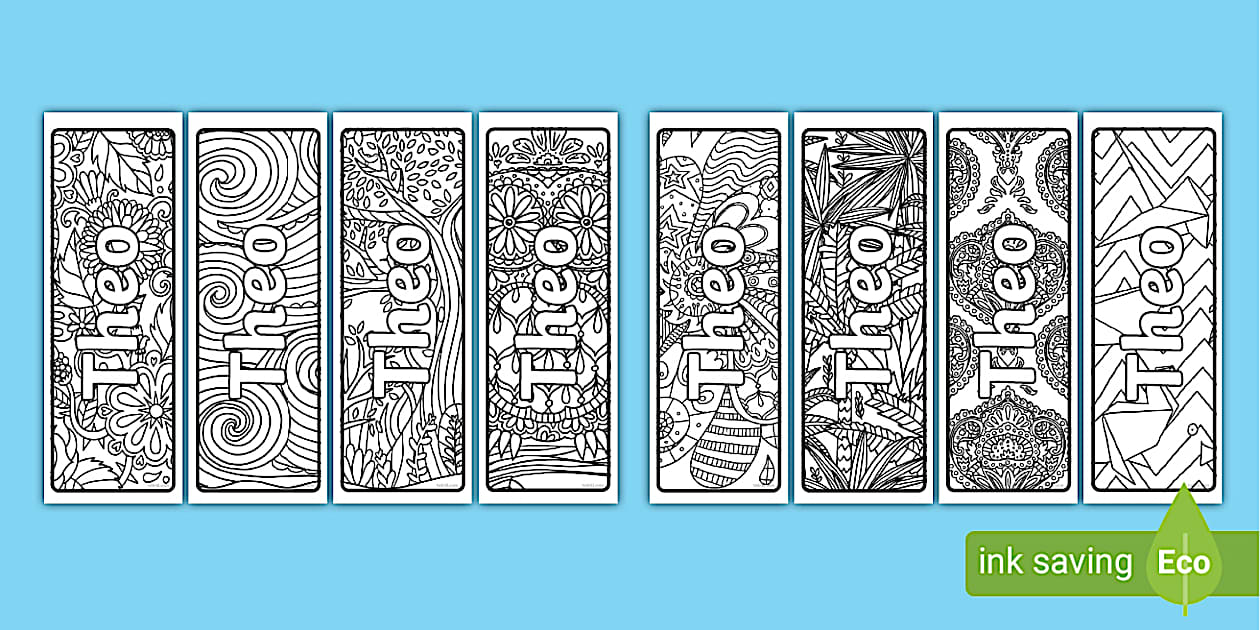 Theo Mindfulness Name Colouring Bookmarks (teacher made)