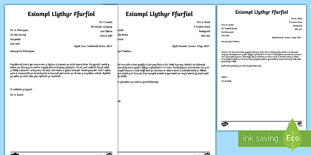 Samplau Llythyr Ffurfiol Cymorth (teacher made) - Twinkl