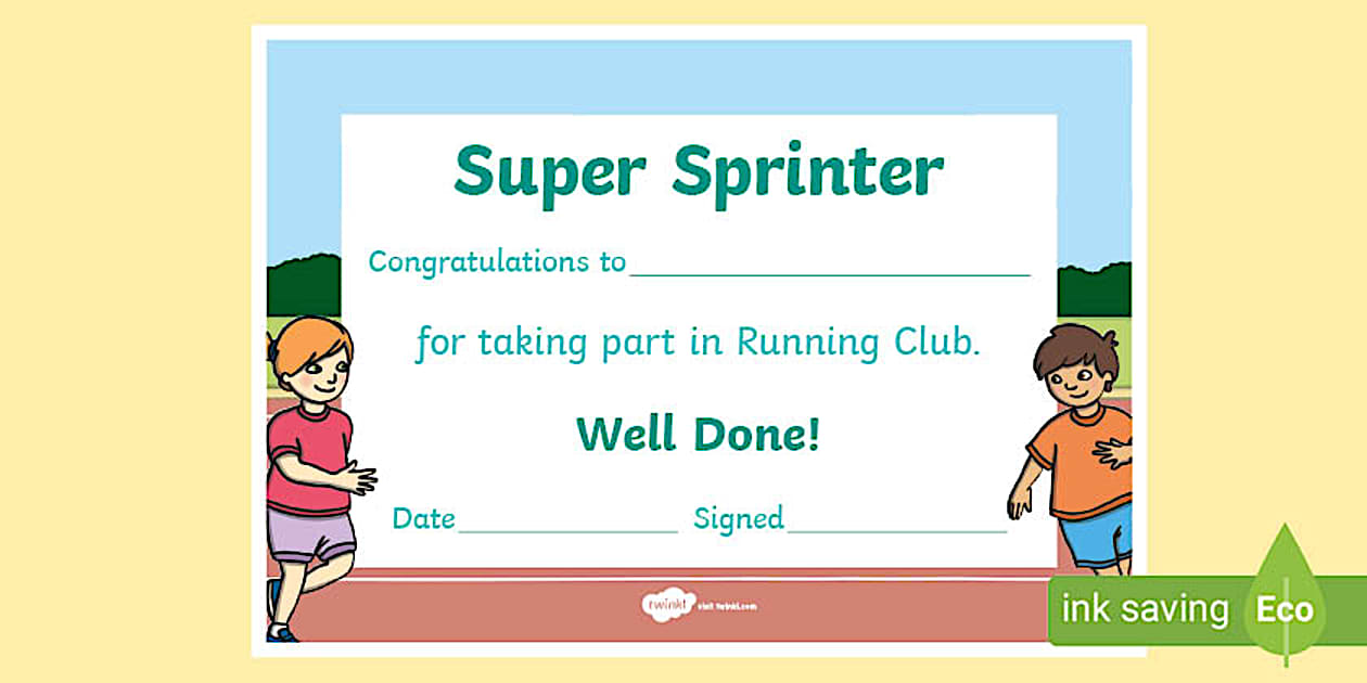 Editable Running Club Certificate (teacher made) - Twinkl