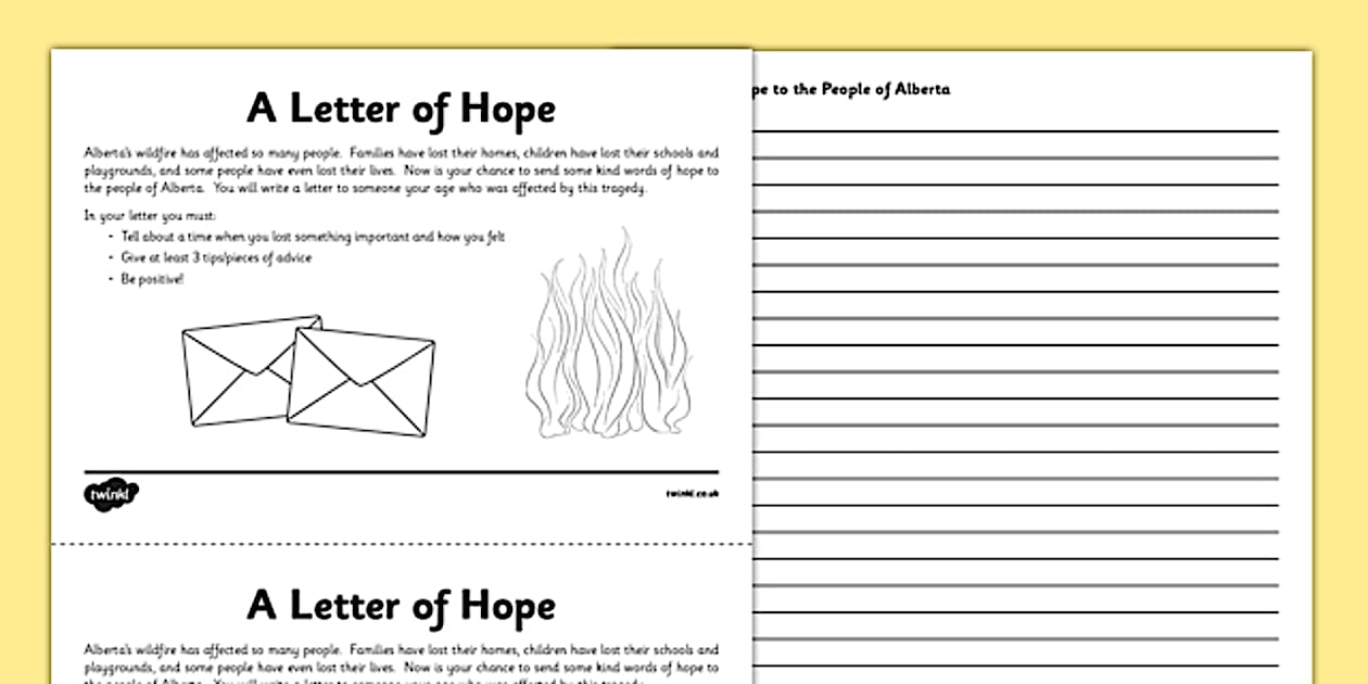 Alberta Wildfire Letter Writing Worksheet / Worksheet