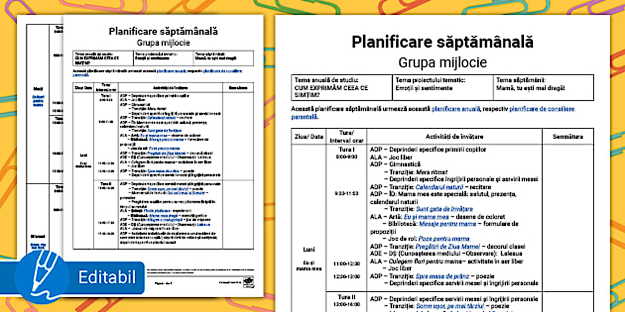 FREE! - Mamă, tu ești mai dragă! – Planificare grupa mijlocie