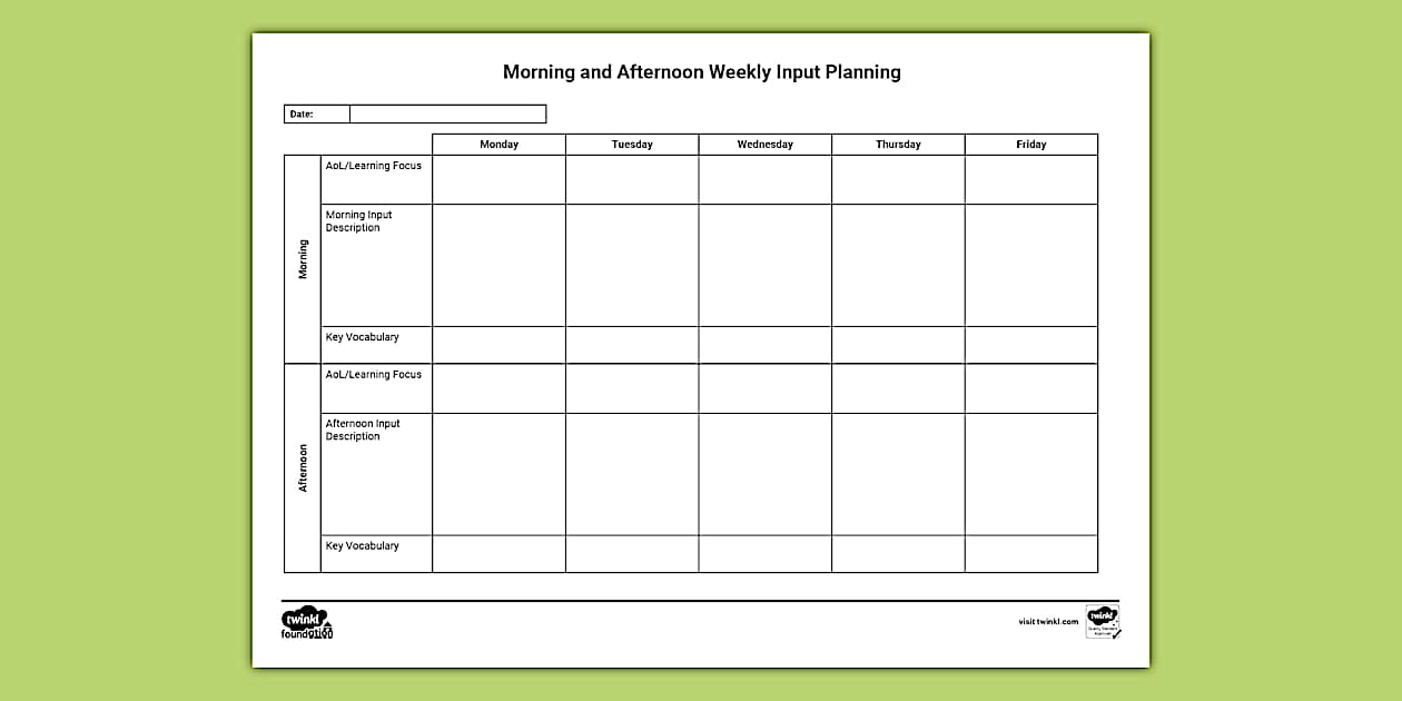 EYFS Morning and Afternoon Weekly Inputs Planning Template