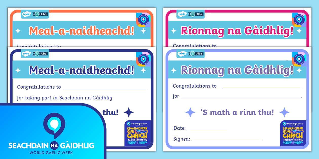 Seachdain na Gàidhlig World Gaelic Week Certificate