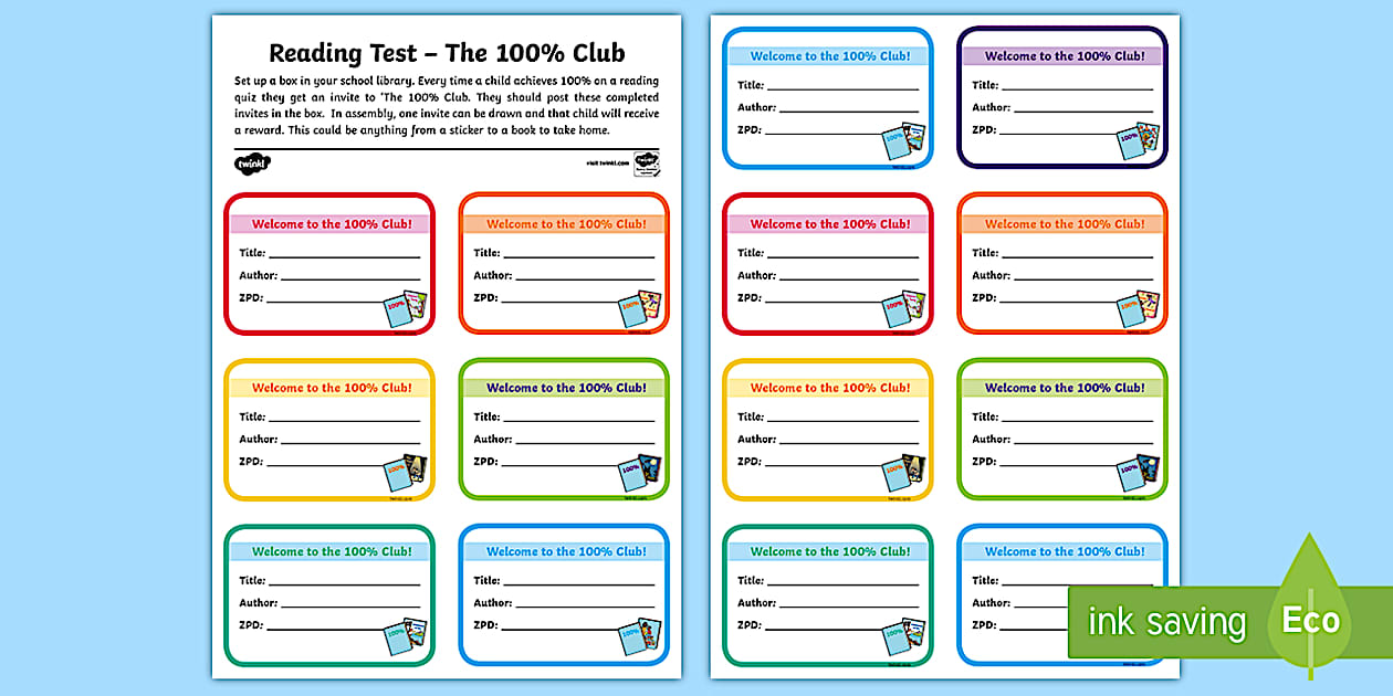Editable 100% Reading Club Mini-Certificates - Twinkl