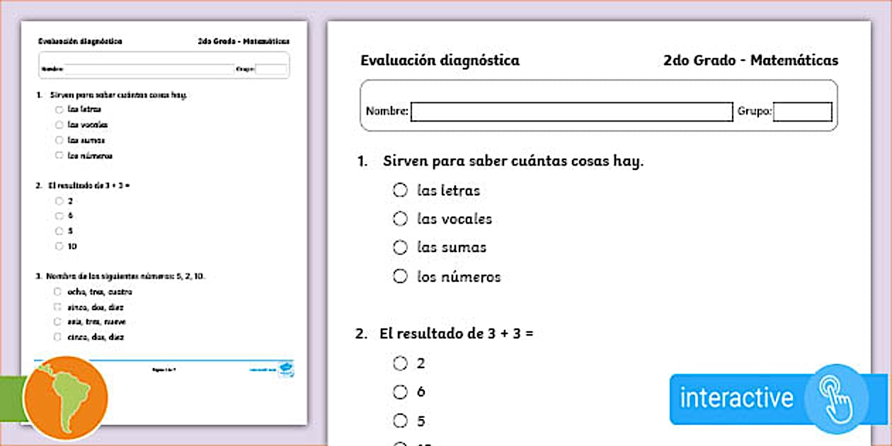 Examen diagnóstico 2do grado Matemáticas en PDF