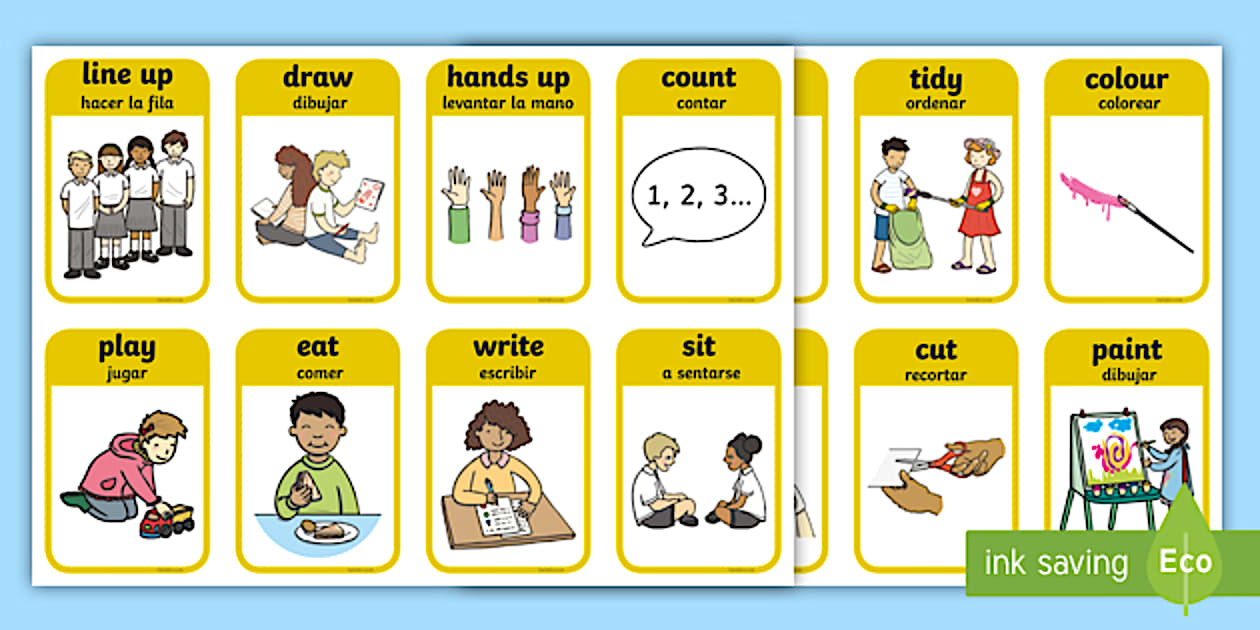 Editable New EAL Starter Instructions Flashcards - English / Spanish