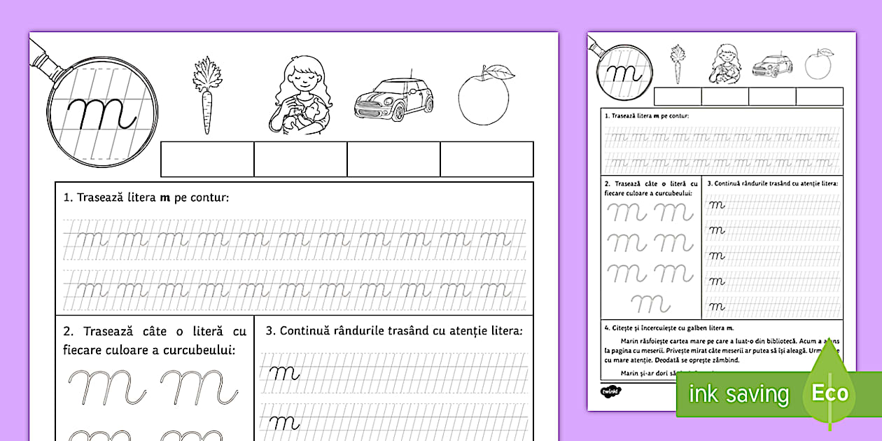 Trasarea literei „m” de mână - Fișă de activitate