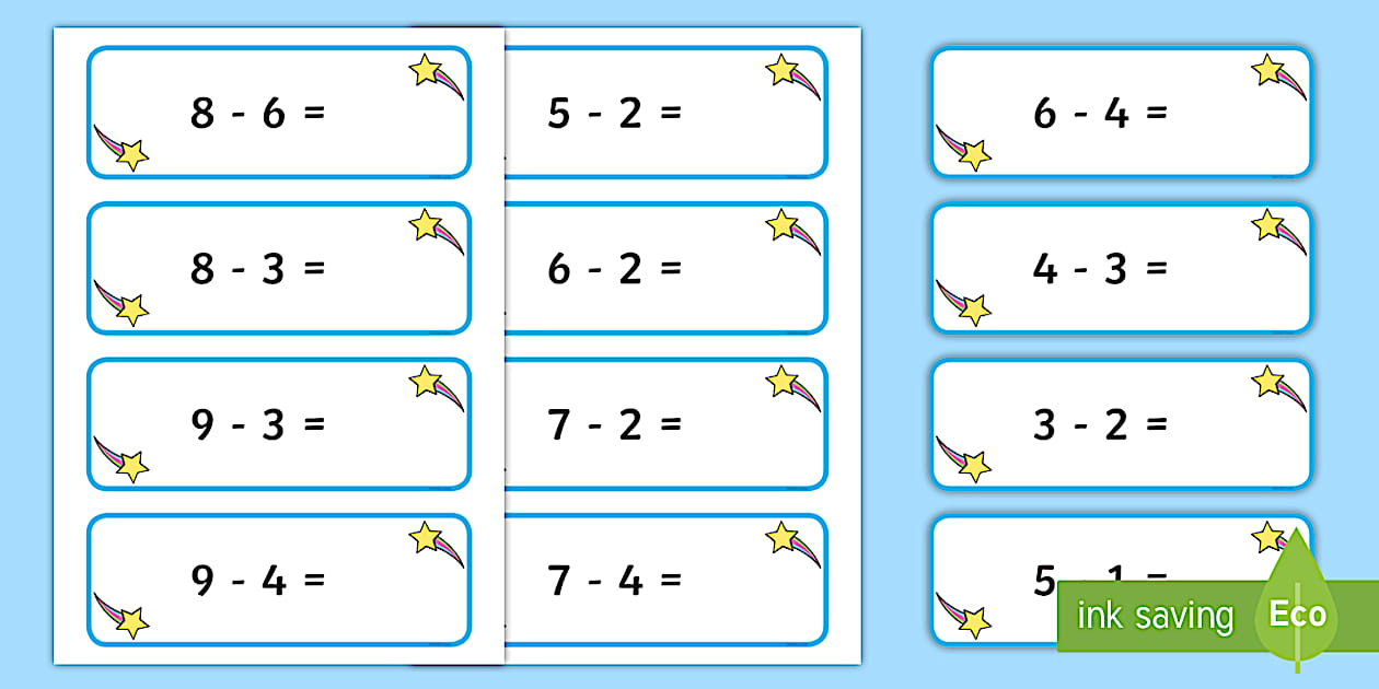 Subtraction Facts to 10 Cards (teacher made) - Twinkl