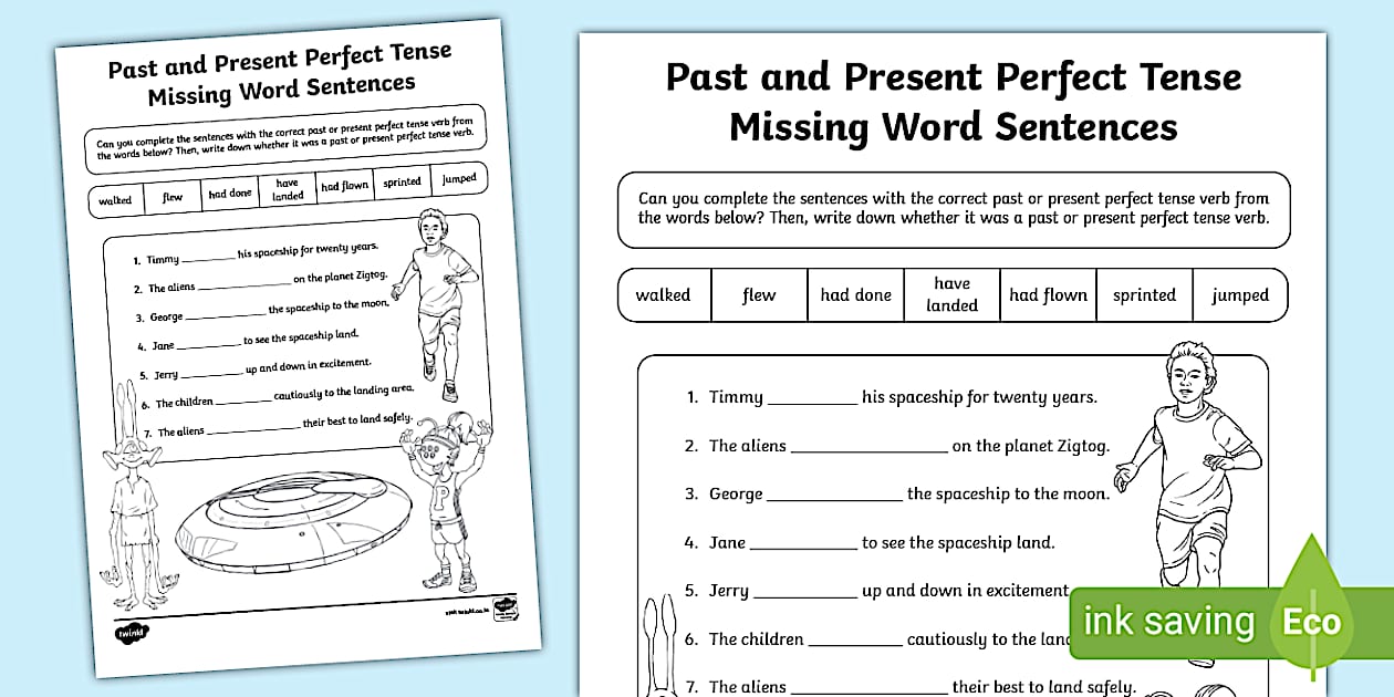 Past and Present Perfect Tense Missing Word Sentence Activity Sheet