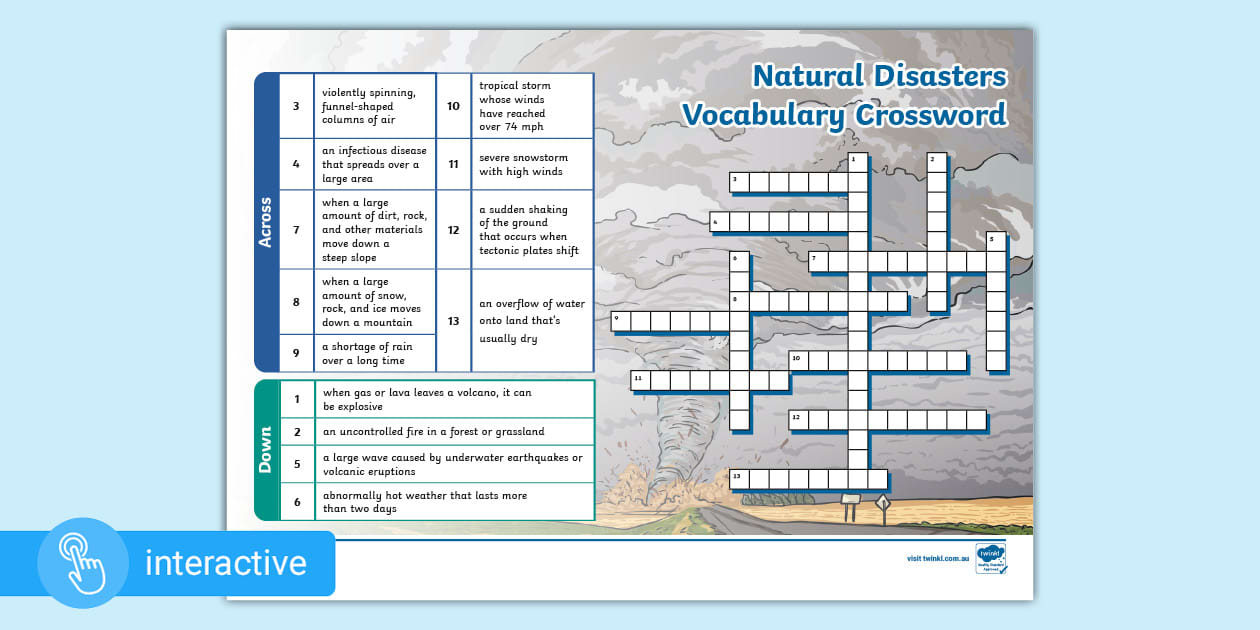 Natural Disasters Vocabulary Crossword - Twinkl
