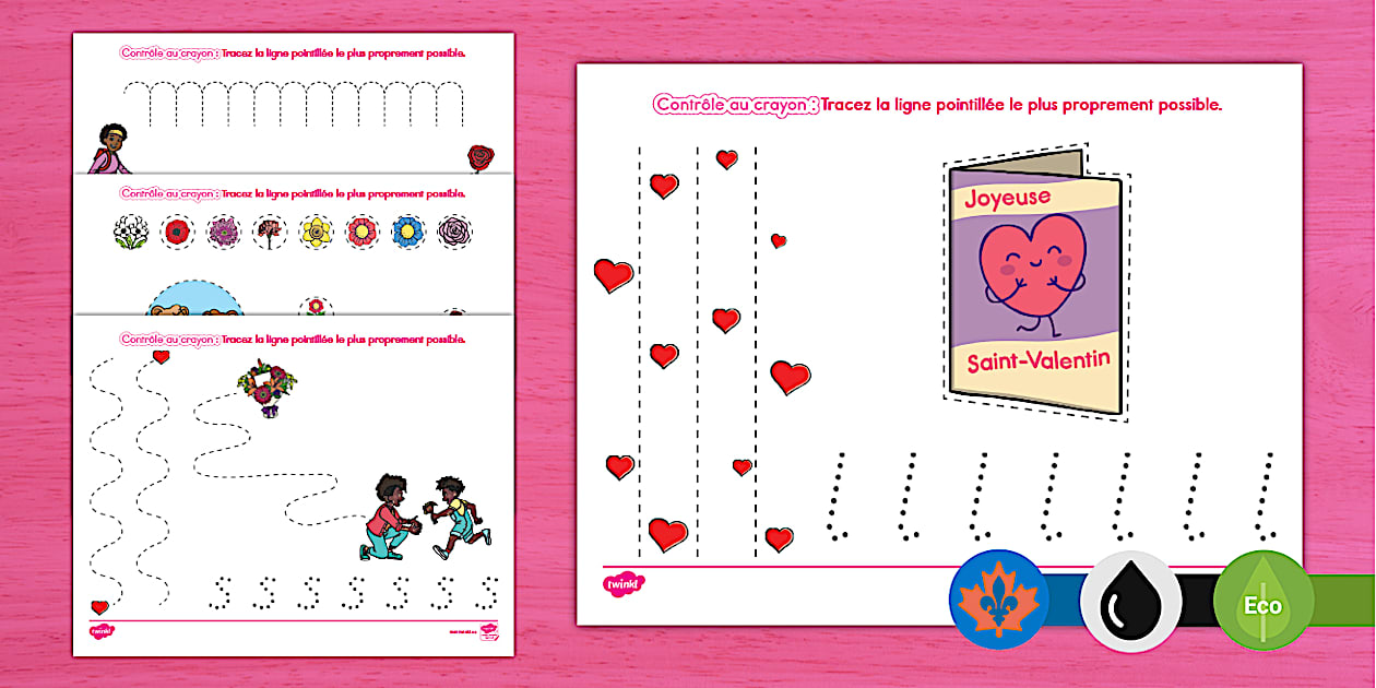 Valentine's Day Pencil Control Worksheets French