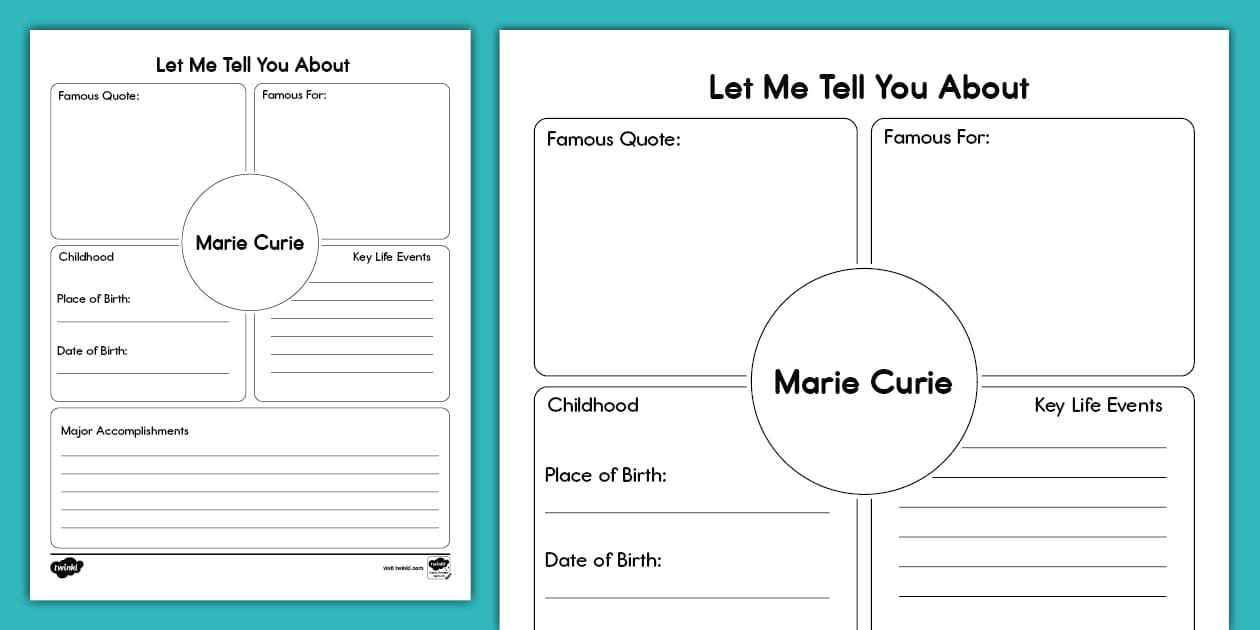 Let Me Tell You About Marie Curie Biography Worksheet for K-2nd Grade