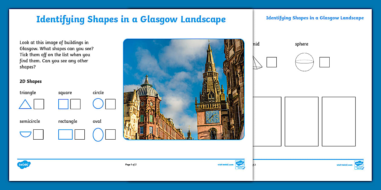 Identifying Shapes in a Glasgow Landscape Activity Sheet