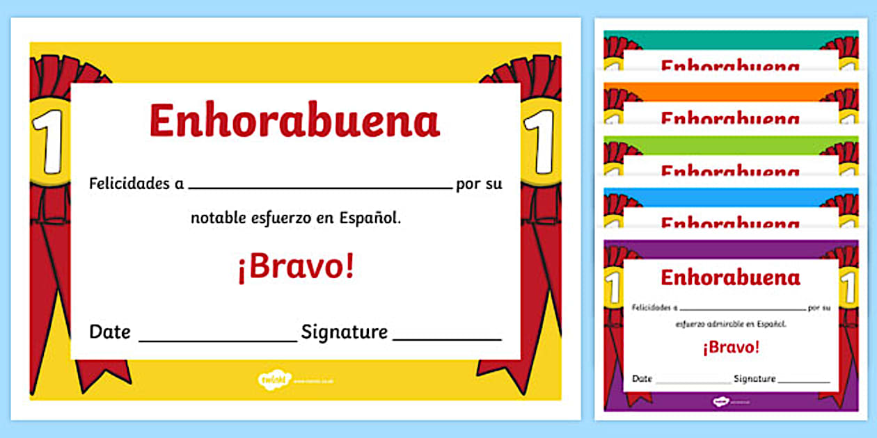 Spanish End of Year Effort Award Certificate