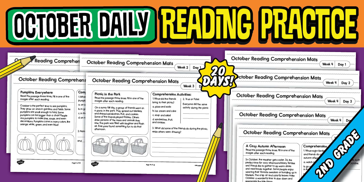 October Second Grade Daily Reading Comprehension Mats