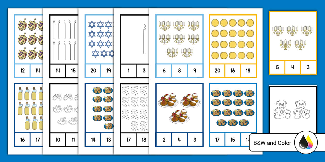 Hanukkah Counting to 20 Clip Cards (teacher made) - Twinkl