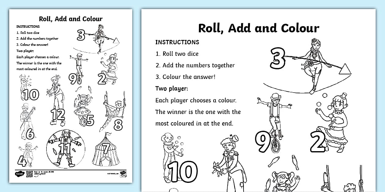 Circus Roll and Colour Worksheet (teacher made) - Twinkl