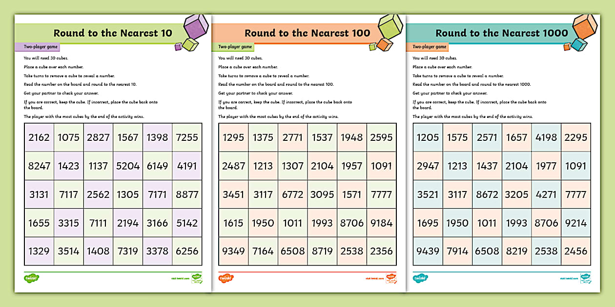 Round to Nearest 10, 100 & 1000 - Mixed Rounding Worksheets