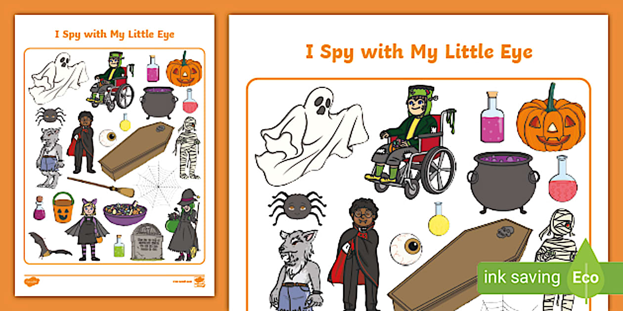 Black and White Halloween Themed I Spy With My Little Eye Worksheet