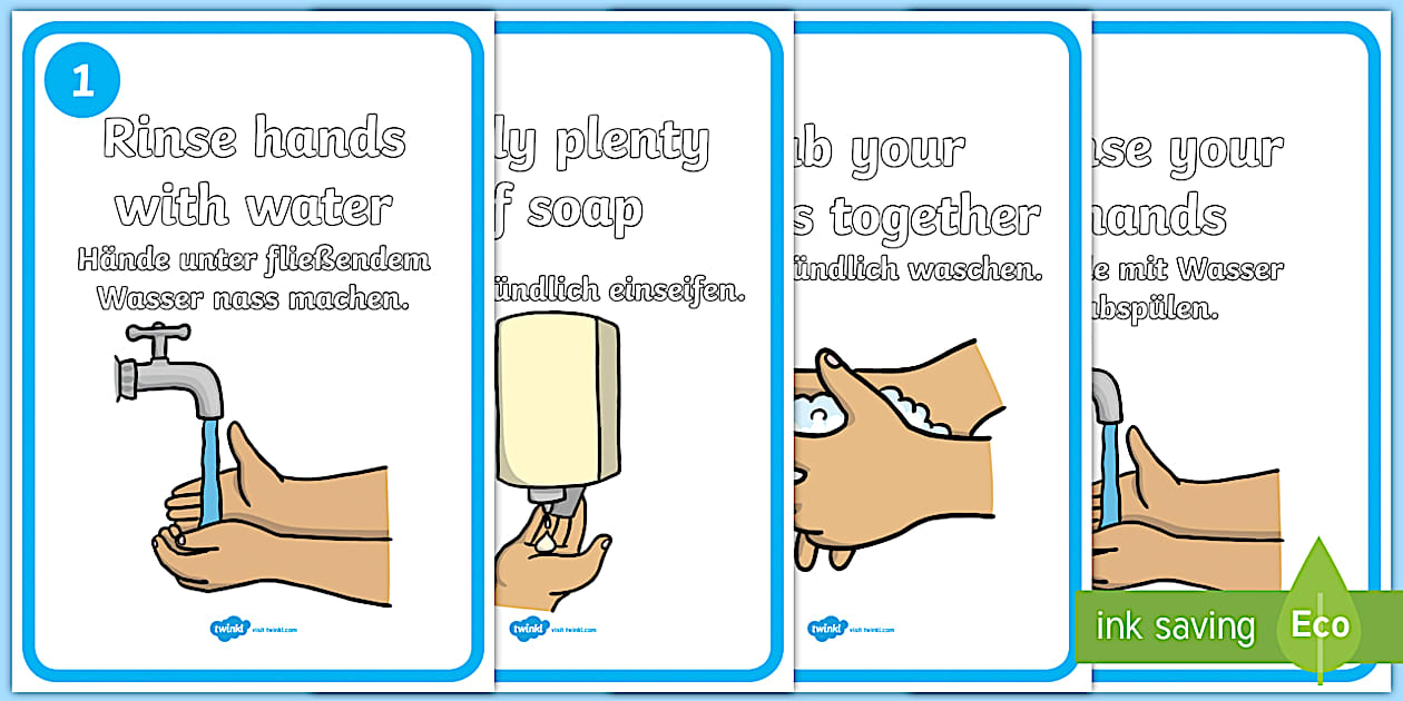 How to Wash Your Hands Display Posters English/German - EAL, German, How to