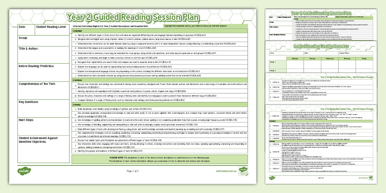Year 2 Victorian Curriculum Guided Reading Session Planning
