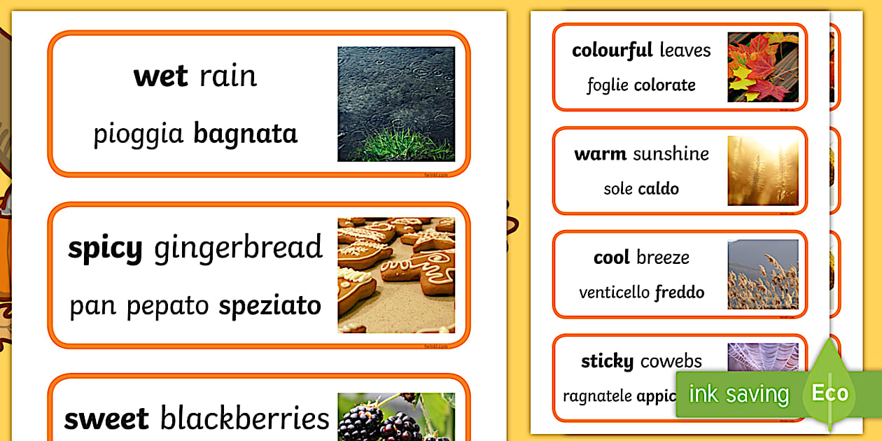 Autumn Senses Word Cards Italian/English