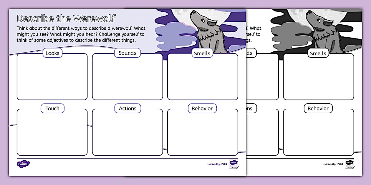 Werewolf Adjectives Worksheet - Twinkl Writing - Twinkl
