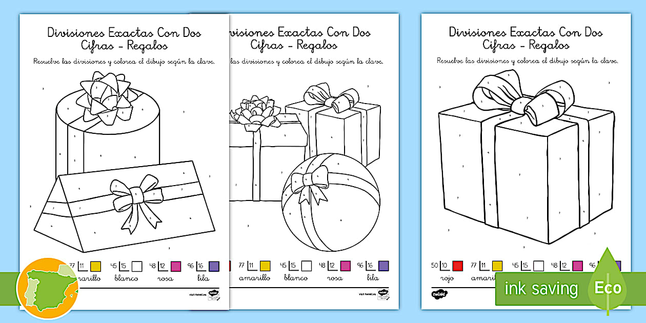 Hojas de colorear por divisiones exactas con dos cifras – Regalos
