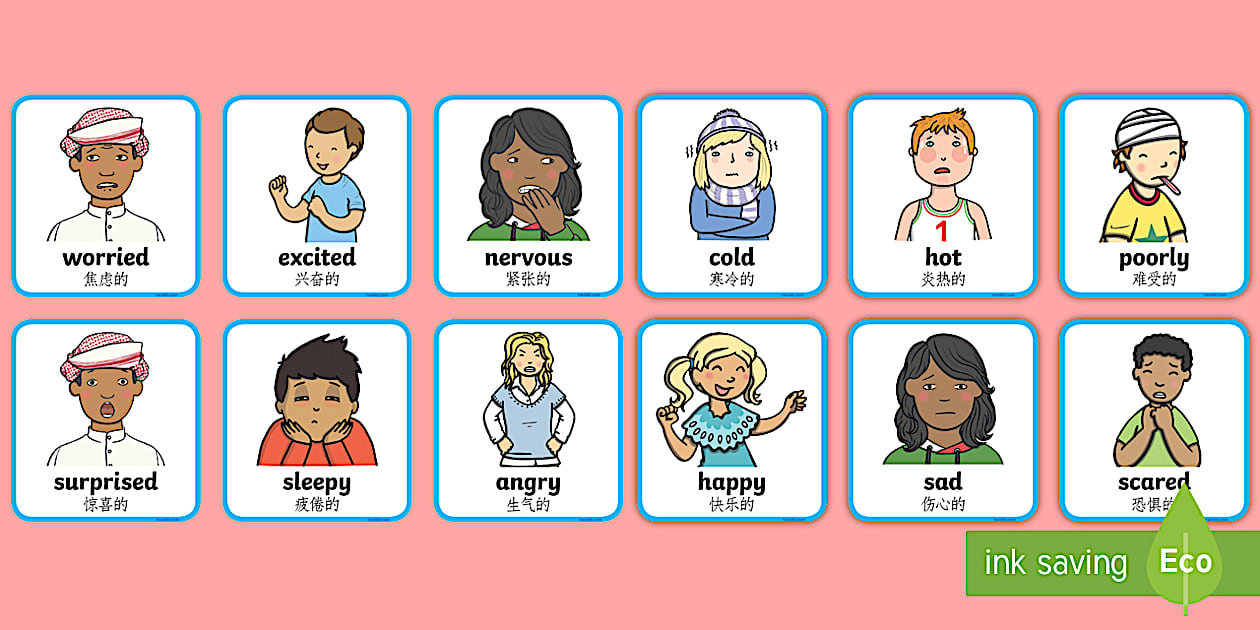 Feelings and Emotions Cards English/Mandarin Chinese