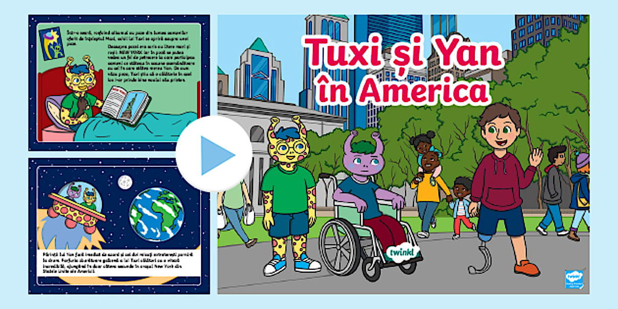 Tuxi și Yan în America - Poveste PowerPoint - Twinkl